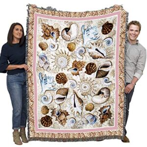 Pure Country Weavers Seashells Blanket by Elena Vladykina - Coastal Ocean Beach Gift Tapestry Throw Woven from Cotton - Made in The USA (72x54)