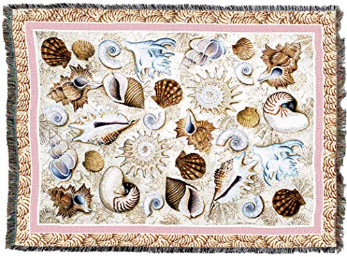 Pure Country Weavers Seashells Blanket by Elena Vladykina - Coastal Ocean Beach Gift Tapestry Throw Woven from Cotton - Made in The USA (72x54)