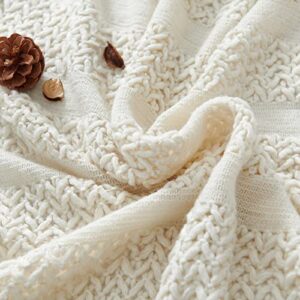 jinchan Knit Throw Blanket Ivory Soft Couch Throw Blanket with Tassels Spring Bed Throw Blanket Indoor Outdoor Travel Warm Coverlet for Sofa Comforter Living Room Decor Nursery Gift 50 x 60 inch