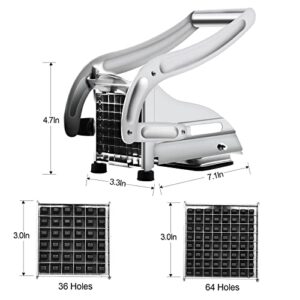 French Fry Cutter with 2 Blades, Professional Potato Cutter Stainless Steel, Potato Slicer French Fries, Press French Fries Cutter for Potato