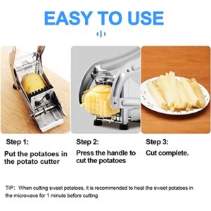 French Fry Cutter with 2 Blades, Professional Potato Cutter Stainless Steel, Potato Slicer French Fries, Press French Fries Cutter for Potato