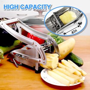 French Fry Cutter with 2 Blades, Professional Potato Cutter Stainless Steel, Potato Slicer French Fries, Press French Fries Cutter for Potato