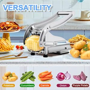 French Fry Cutter with 2 Blades, Professional Potato Cutter Stainless Steel, Potato Slicer French Fries, Press French Fries Cutter for Potato