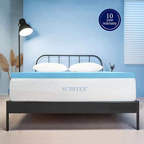 subrtex 2 Inch Memory Foam Mattress Topper Ventilated Gel Infused Bed Foam Topper, CertiPUR-US Certified, Queen, Blue