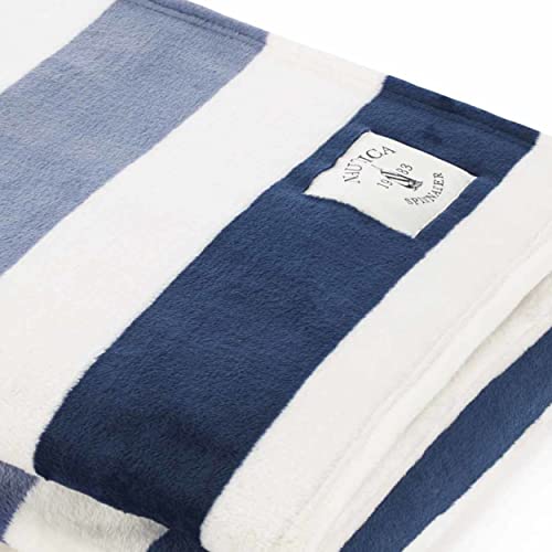 Nautica - Throw Blanket, Super Soft & Cozy Fleece Bedding, Stylish Home Decor, Dorm Room Essentials (Awning Stripe Blue, Throw)