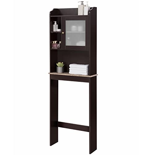 Topeakmart Home Bathroom Shelf Space-Saving Over The Toilet Storage Cabinet with Adjustable Shelf and Glass Door, Espresso