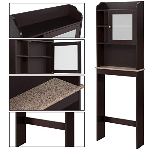 Topeakmart Home Bathroom Shelf Space-Saving Over The Toilet Storage Cabinet with Adjustable Shelf and Glass Door, Espresso