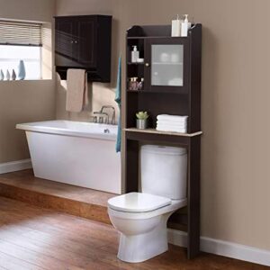 Topeakmart Home Bathroom Shelf Space-Saving Over The Toilet Storage Cabinet with Adjustable Shelf and Glass Door, Espresso