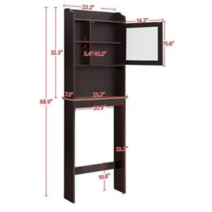 Topeakmart Home Bathroom Shelf Space-Saving Over The Toilet Storage Cabinet with Adjustable Shelf and Glass Door, Espresso