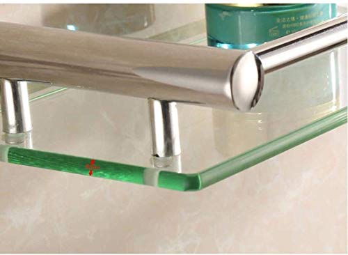 Bathroomsjoy Bathroom Glass Shelf Tempered Glass Shelf with Rail Wall Mounted, Stainless Steel Chrome Finished