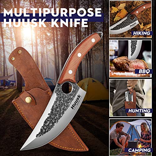 Huusk Knife Japan Kitchen, Upgraded Viking Knives with Sheath Hand Forged Butcher Knife for Meat Cutting Japanese Cooking Knife Meat Cleaver Huusk Chef Knives for Kitchen and Outdoor Camping, BBQ