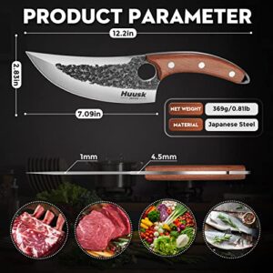 Huusk Knife Japan Kitchen, Upgraded Viking Knives with Sheath Hand Forged Butcher Knife for Meat Cutting Japanese Cooking Knife Meat Cleaver Huusk Chef Knives for Kitchen and Outdoor Camping, BBQ