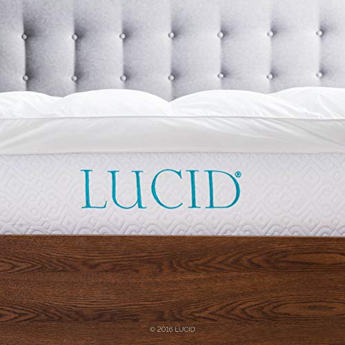 LUCID Ultra Plush 3 Inch Down Alternative Fiber Bed Mattress Topper - Allergen Free Pillow Top - Soft and Breathable Cotton Percale Cover - Queen Size , White