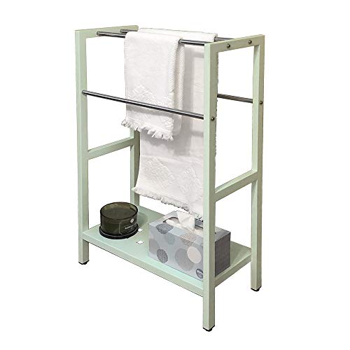 Asta Freestanding 4-Bar Towel Rack with Stainless Steel Towel Bars and Storage Shelf. Powder-Coated Metal Organizer with Adjustable TPR Levelers for Bath, Towels and Much More. B501 (Light Sage)