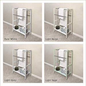 Asta Freestanding 4-Bar Towel Rack with Stainless Steel Towel Bars and Storage Shelf. Powder-Coated Metal Organizer with Adjustable TPR Levelers for Bath, Towels and Much More. B501 (Light Sage)