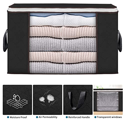 8 Pack 90L Clothes Storage & 6 Pack Underbed Storage Bags, Clothes Storage Bins Foldable Closet Organizers with Durable Handles with Clear Window for Clothes Pillow Blankets Bedding