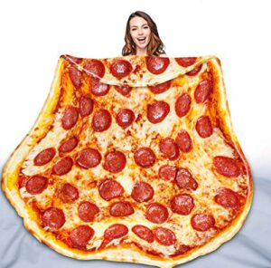 qiyi pizza blanket 2.0 double sided for adult and kids, giant funny realistic food throw blanket, novelty round taco blanket, warm soft tortilla blanket - 72" in diameter, prosciutto pizza 2