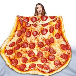 QiyI Pizza Blanket 2.0 Double Sided for Adult and Kids, Giant Funny Realistic Food Throw Blanket, Novelty Round Taco Blanket, Warm Soft Tortilla Blanket - 72" in Diameter, Prosciutto Pizza 2