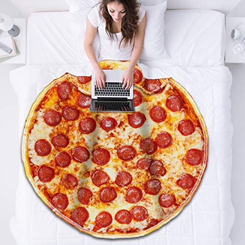 QiyI Pizza Blanket 2.0 Double Sided for Adult and Kids, Giant Funny Realistic Food Throw Blanket, Novelty Round Taco Blanket, Warm Soft Tortilla Blanket - 72" in Diameter, Prosciutto Pizza 2