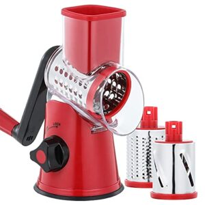 cheese grater rotary, rotary grater for kitchen, kitchen grater vegetable slicer with 3 drum blades, fast cutting cheese shredder for vegetables and nuts