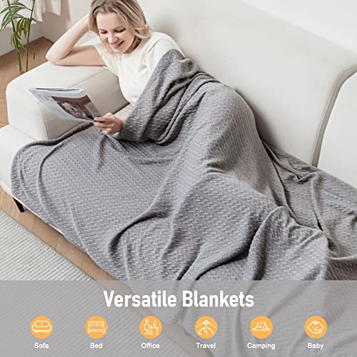 Wemore Cooling Blanket for Hot Sleepers, Summer Cool Blankets That Absorb Body Heat to Keep Cool on Hot Night, Ultra-Cool Lightweight Jacquard Blanket for Bed Sofa, Grey, Blanket Throw 51 X 60 Inches