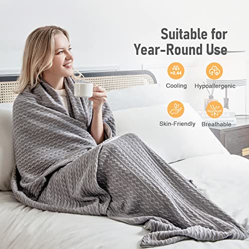 Wemore Cooling Blanket for Hot Sleepers, Summer Cool Blankets That Absorb Body Heat to Keep Cool on Hot Night, Ultra-Cool Lightweight Jacquard Blanket for Bed Sofa, Grey, Blanket Throw 51 X 60 Inches