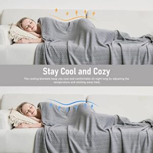 Wemore Cooling Blanket for Hot Sleepers, Summer Cool Blankets That Absorb Body Heat to Keep Cool on Hot Night, Ultra-Cool Lightweight Jacquard Blanket for Bed Sofa, Grey, Blanket Throw 51 X 60 Inches