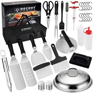 dy decent family griddle accessories kit, upgrade 30pcs griddle tools set for blackstone, outdoor flat top grill accessories set, hibachi griddle spatula set, fathers day grilling gifts for men dad