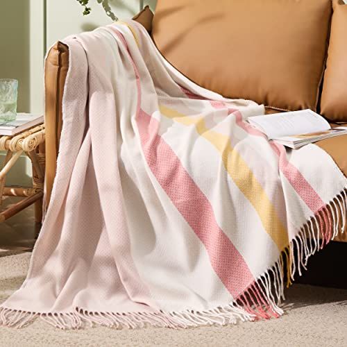 Bedsure Pink Throw Blankets for Couch - Decorative Dusty Rose Woven Throws Blanket with Tassels - Soft and Lightweight Farmhouse Throw Blankets for Sofa and Bed (50x60 Inches)