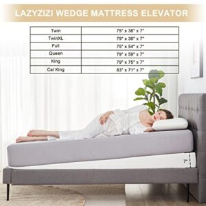 Lazyzizi Wedge Mattress Elevator 7-Inch Inclined Mattress Topper for Acid Reflux, GERD, Neck & Back Pain, Snoring, Under Bed Wedge Mattress with Washable Cover & Non-Slip Bottom for Bedroom, Queen