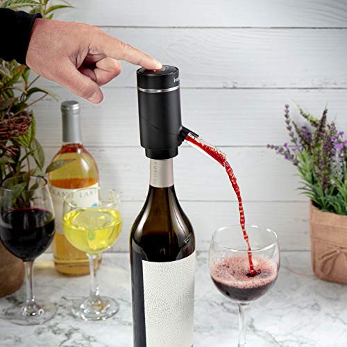 Ivation Electric Wine Aerator and Dispenser | Rechargeable Automatic Wine Pourer with Touch Button Control, Precision Spout, On/Off Aeration, Extension Tube and Micro USB Cable | Just Press to Pour!