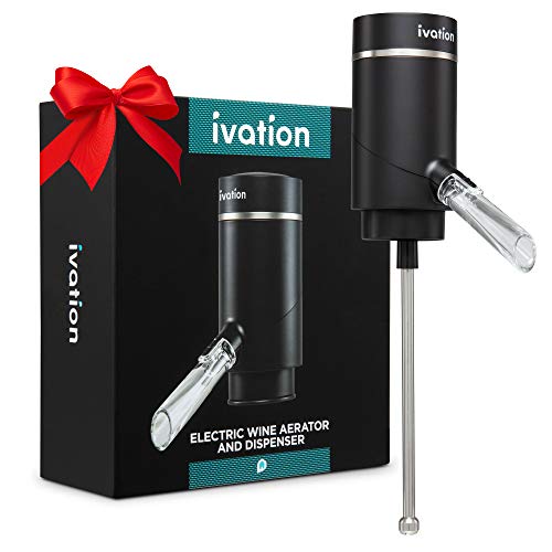 Ivation Electric Wine Aerator and Dispenser | Rechargeable Automatic Wine Pourer with Touch Button Control, Precision Spout, On/Off Aeration, Extension Tube and Micro USB Cable | Just Press to Pour!