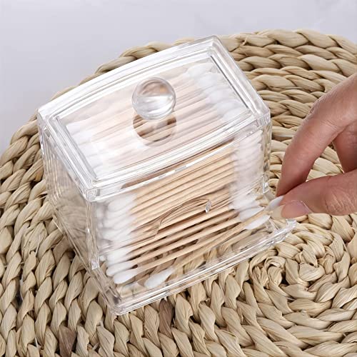 Acrylic Cotton Swab Holder, Clear Cotton Swab Holder with Lid Cotton Swab Dispenser Cotton Swab Storage Organizer for Bathroom Countertop Vanity(3.5x3.5in)