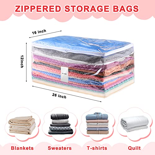 9 Pcs 80L Clear Storage Bags Clothing Storage Cubes Organizer Blanket Storage Bags with Zipper and Handles Large Waterproof for Comforters, Blankets, Bedding, 26 x 16 x 12 Inch