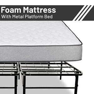 Zayton, 14-Inch Quickbase Metal Platform Bed Frame Foundation with 5" Medium Firm Tight Top High Density Foam Mattress, Twin, Gray