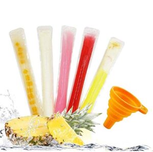 160 disposable ice popsicle mold bags| bpa free freezer tubes with zip seals | for healthy snacks, yogurt sticks, juice & fruit smoothies, ice candy pops| comes with a funnel (11"x2")