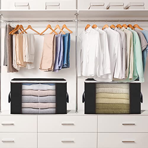 8 Pack 90L Clothes Storage & 4 Pack Underbed Storage Bags, Clothes Storage Bins Foldable Closet Organizers with Durable Handles with Clear Window for Clothes Pillow Blankets Bedding