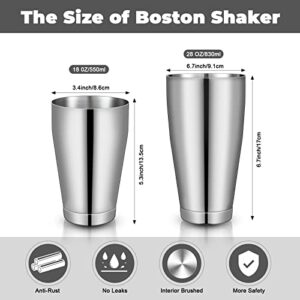 6 Pieces Cocktail Shakers Professional Bar Shaker Boston Shaker Set Stainless Steel Martini Shaker Drink Mixer Basic Tools Weighted Shake Metal Can Cocktail Shaker Set for Bartenders, 18 Oz, 28 Oz