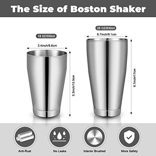 6 Pieces Cocktail Shakers Professional Bar Shaker Boston Shaker Set Stainless Steel Martini Shaker Drink Mixer Basic Tools Weighted Shake Metal Can Cocktail Shaker Set for Bartenders, 18 Oz, 28 Oz