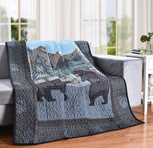 LL Home What Up Bears Woodland Black Bear Friends 60" x 50" Decorative Throw Quilt Blanket