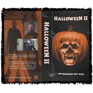 logovision halloween ii blanket, 50"x60" halloween 2 vhs woven tapestry cotton blend fringed throw blanket