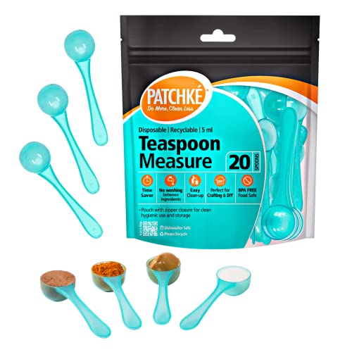 Disposable Teaspoon Measuring Spoons - Coffee Scoop Measure, Fits in Spice Jars [20 Pack - 5 ml]