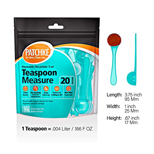 Disposable Teaspoon Measuring Spoons - Coffee Scoop Measure, Fits in Spice Jars [20 Pack - 5 ml]