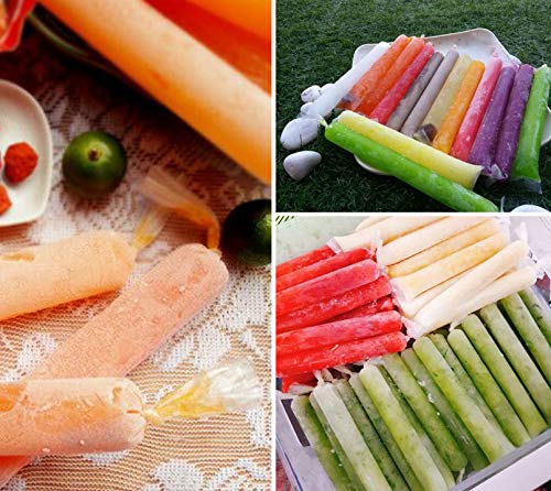 200 Pcs Ice Pop Bags, Disposable Popsicle Bags for Adults Kids, Plastic Ice Candy Bags with Funnel for Making Ice Pop, Yogurt, Ice Candy(2.4 x 11.8 In)