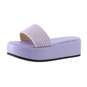 women water sandals ladies fashion summer solid color open toe bottom thick slippers (purple, 8)