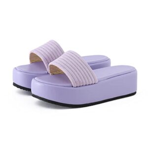 Women Water Sandals Ladies Fashion Summer Solid Color Open Toe Bottom Thick Slippers (Purple, 8)