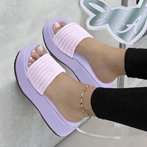 Women Water Sandals Ladies Fashion Summer Solid Color Open Toe Bottom Thick Slippers (Purple, 8)