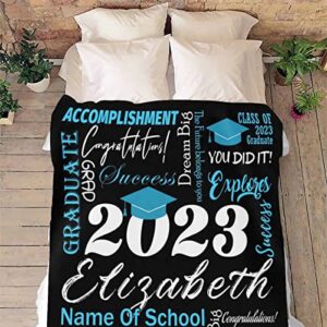 MyPupSocks Personalized Graduation 2023 Blanket, Graduation Class of 2023 with College Name Black Custom Graduation Gifts Throw Blanket with Text for Niece Granddaughter Grandson Summer Gifts 30x40