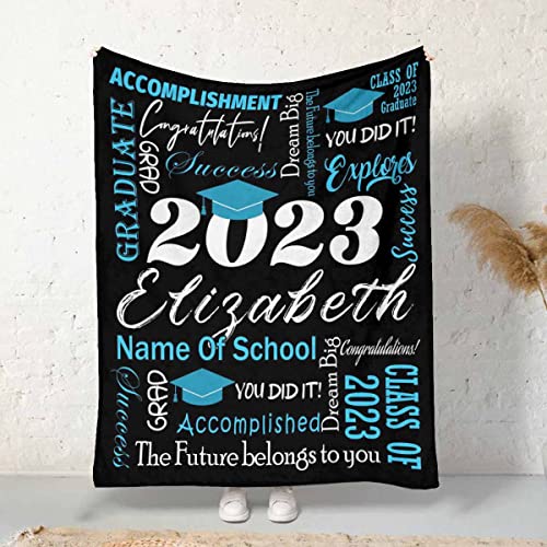 MyPupSocks Personalized Graduation 2023 Blanket, Graduation Class of 2023 with College Name Black Custom Graduation Gifts Throw Blanket with Text for Niece Granddaughter Grandson Summer Gifts 30x40