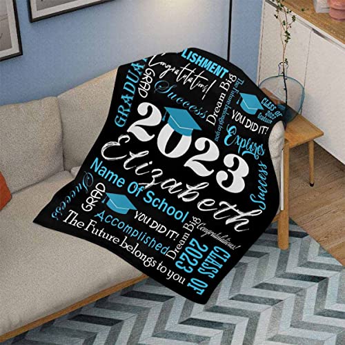 MyPupSocks Personalized Graduation 2023 Blanket, Graduation Class of 2023 with College Name Black Custom Graduation Gifts Throw Blanket with Text for Niece Granddaughter Grandson Summer Gifts 30x40